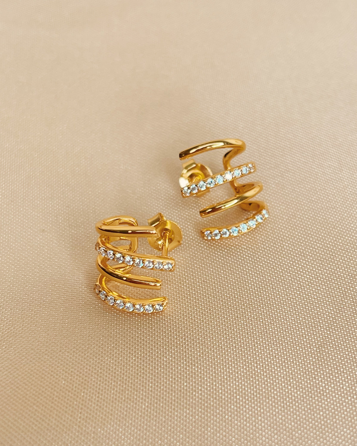 Adeline Zircon Paved Gold Multi-layer Pseudo Stack illusion Huggie Hoo ... Adeline Zircon Paved Gold Multi-layer Pseudo Stack illusion Huggie Hoo ...